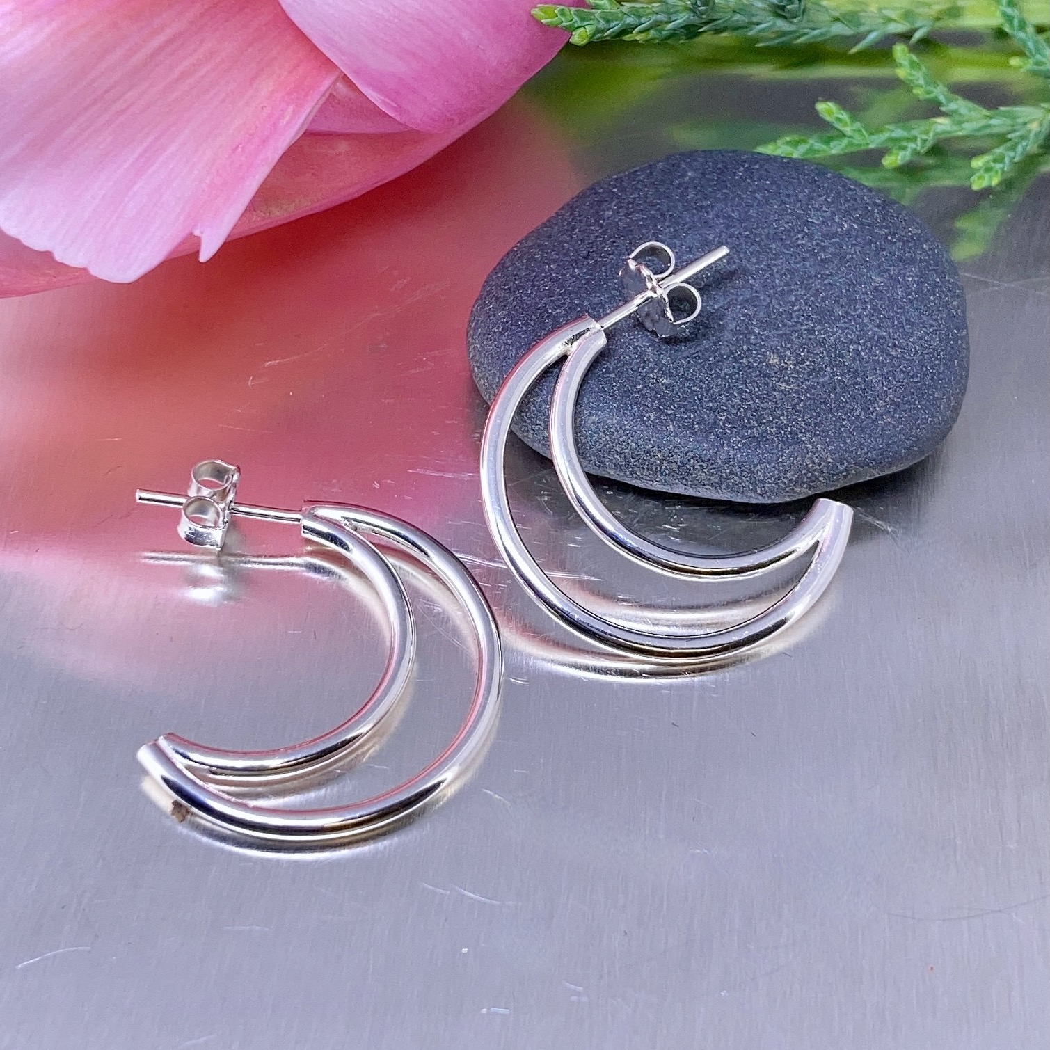 crescent moon posts | Argentium earrings | A & R Jewellery