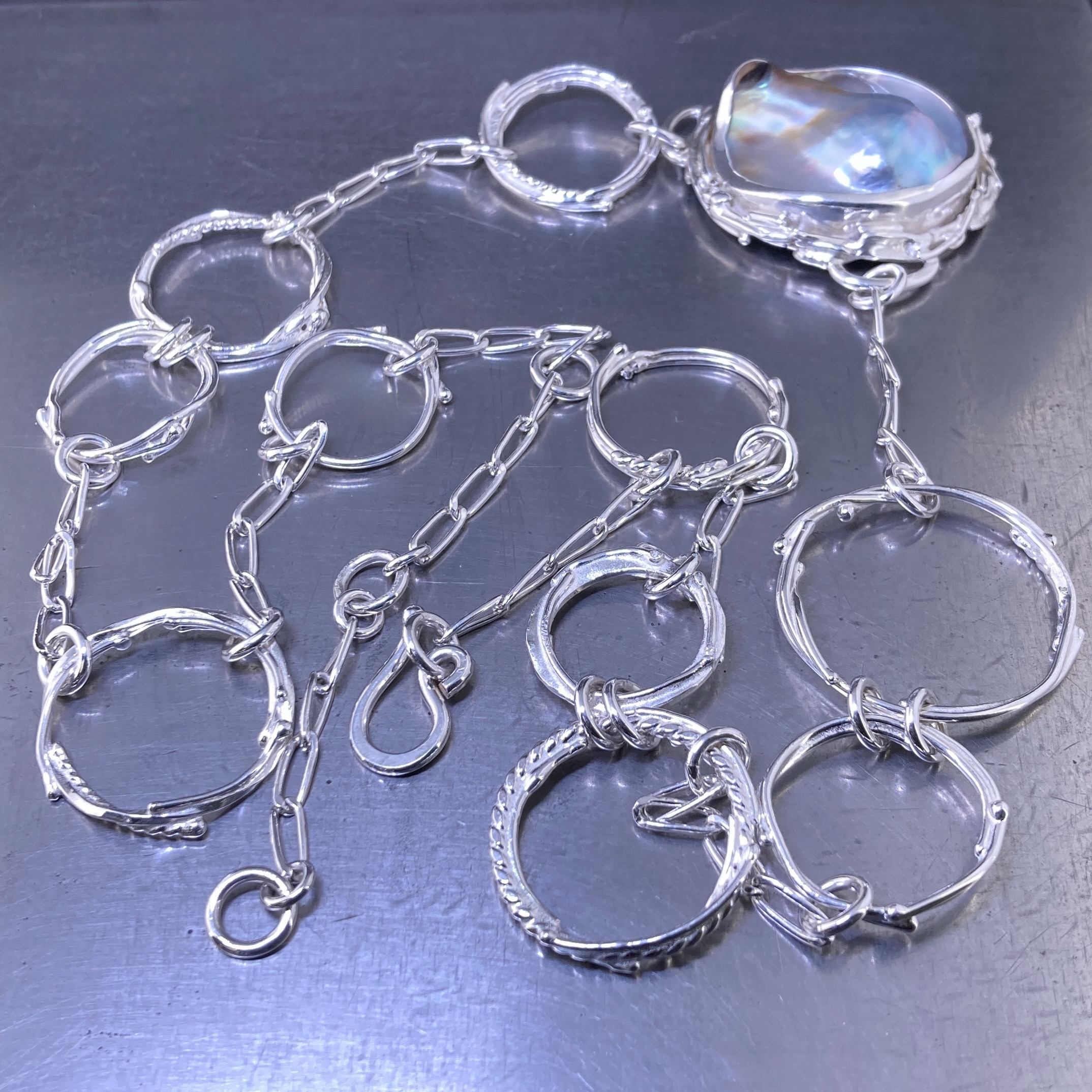 Mabe Pearl Necklace | Argentium Silver Circle | A & R Jewellery